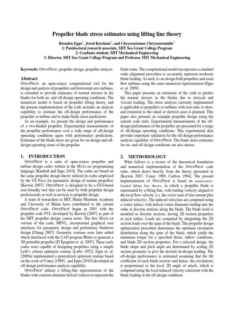 MIT Propeller Blade Stress Estimates Using Lifting Line Theory PDF | PDF