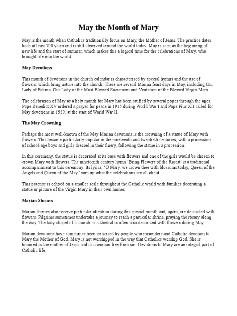May Devotions to Mary | PDF | Mary, Mother Of Jesus | Religious Belief ...
