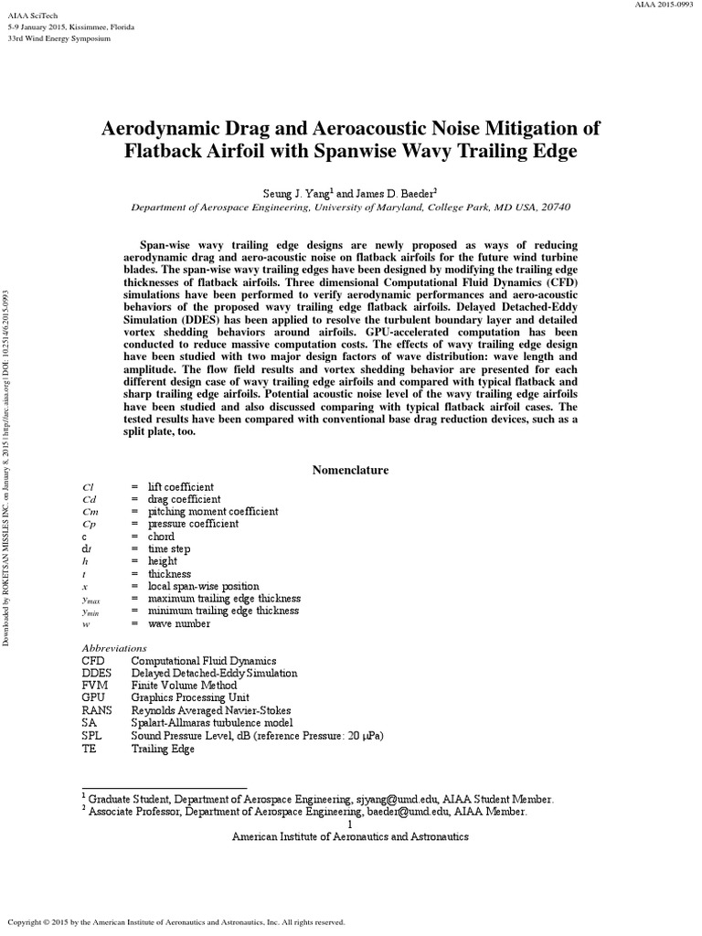 Aerodynamic Drag and Aeroacoustic Noise Mitigation of Flatback Airfoil With Spanwise Wavy ...