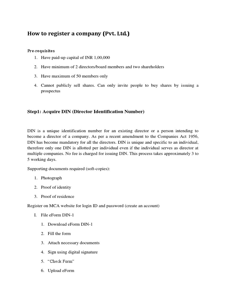 How To Register A Company (Pvt. LTD.) : Step1: Acquire DIN (Director ...
