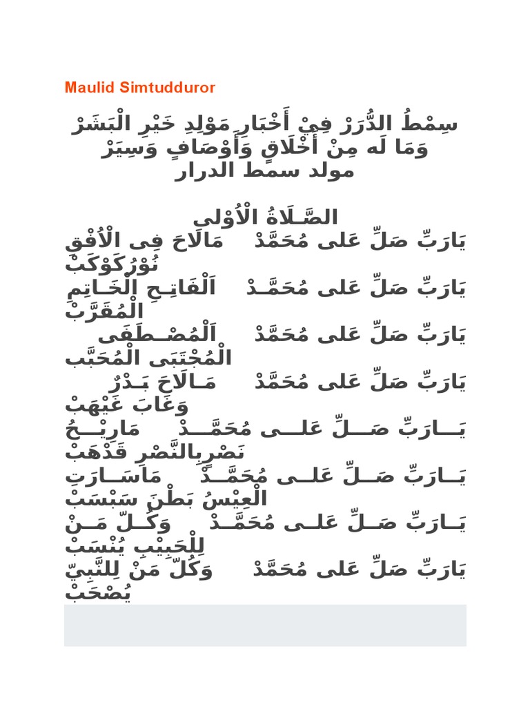 Teks Bacaan Kitab Maulid Simtudduror | PDF
