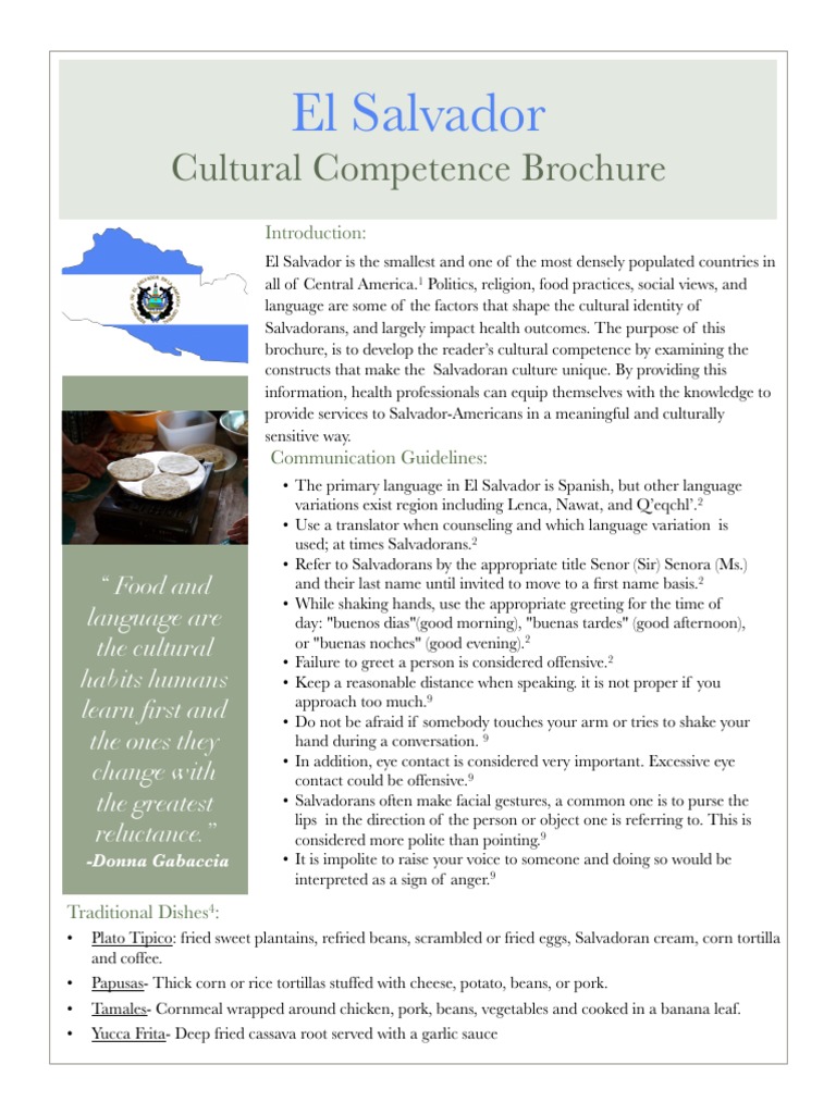 El Salvador Cultural Competence Guide | PDF | El Salvador | Meal