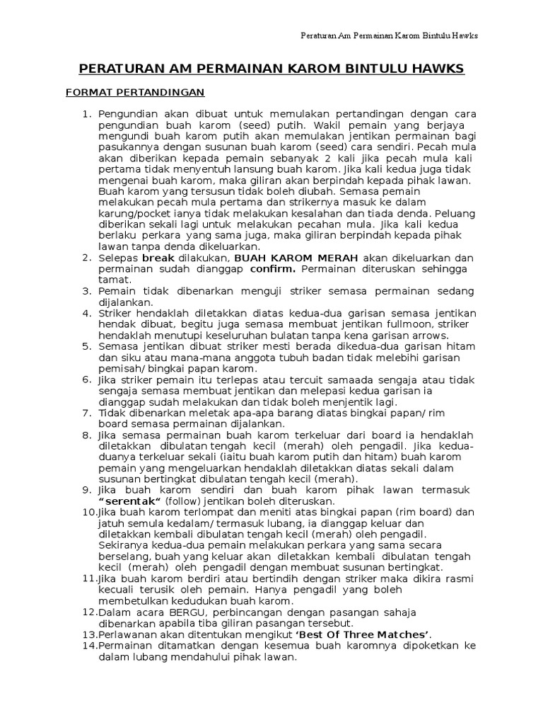 Peraturan Am Permainan Karom | PDF