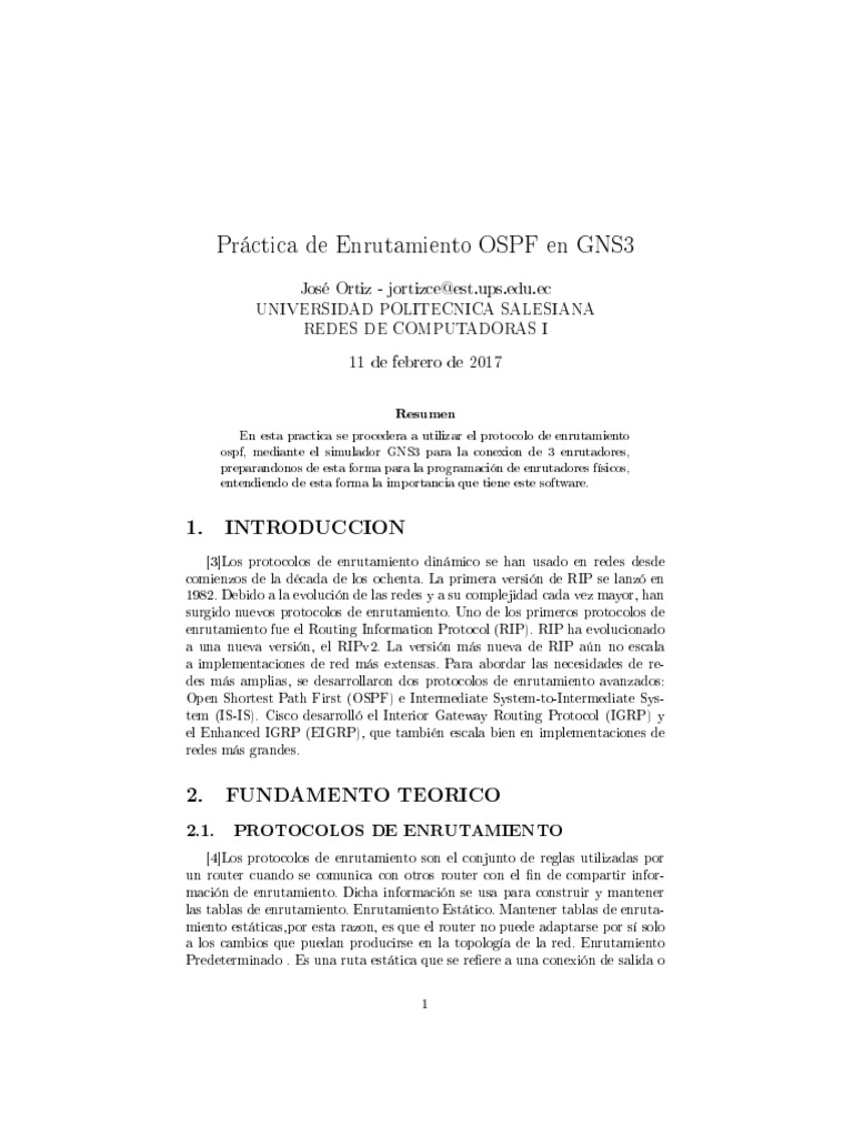 OSPF Informe | PDF | Enrutador (Computación) | Protocolos de internet