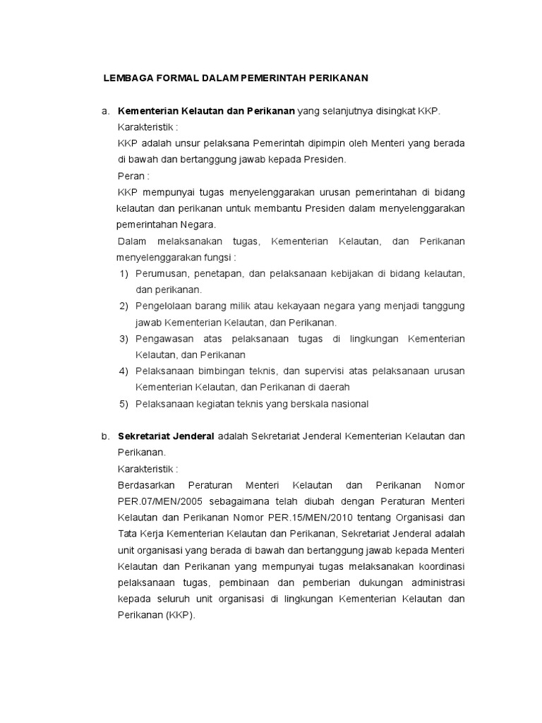 Lembaga Formal Dalam Pemerintah Perikanan | PDF