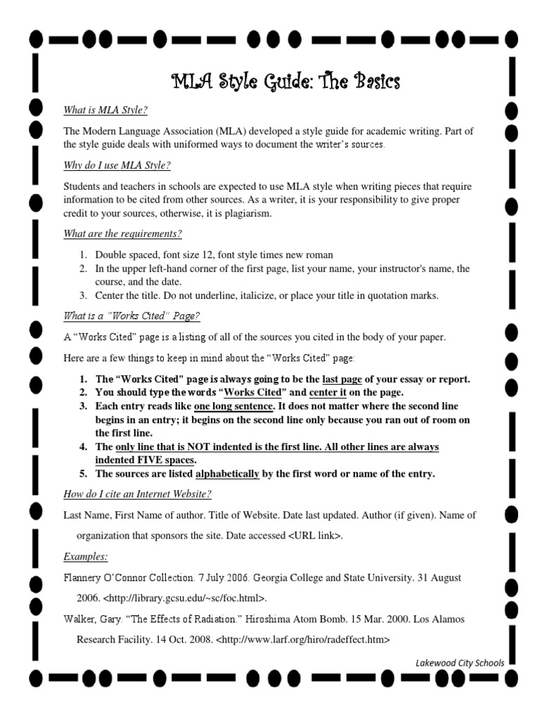 MLA Style Guide: The Basics | PDF