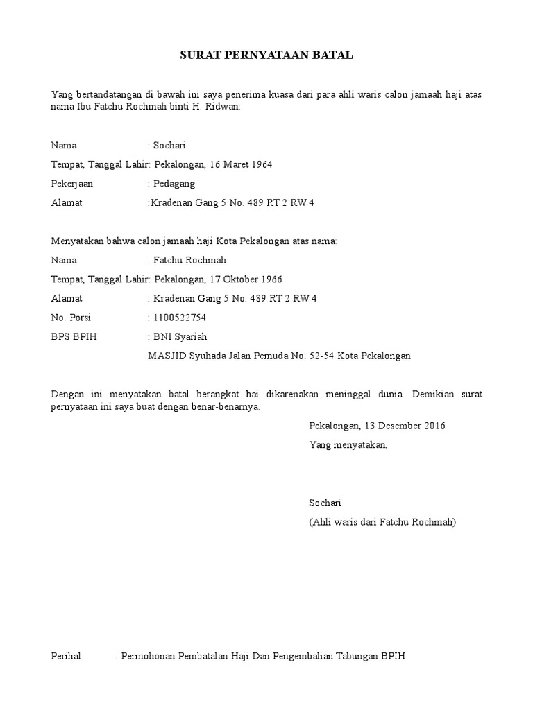 Surat Pernyataan Batal | PDF