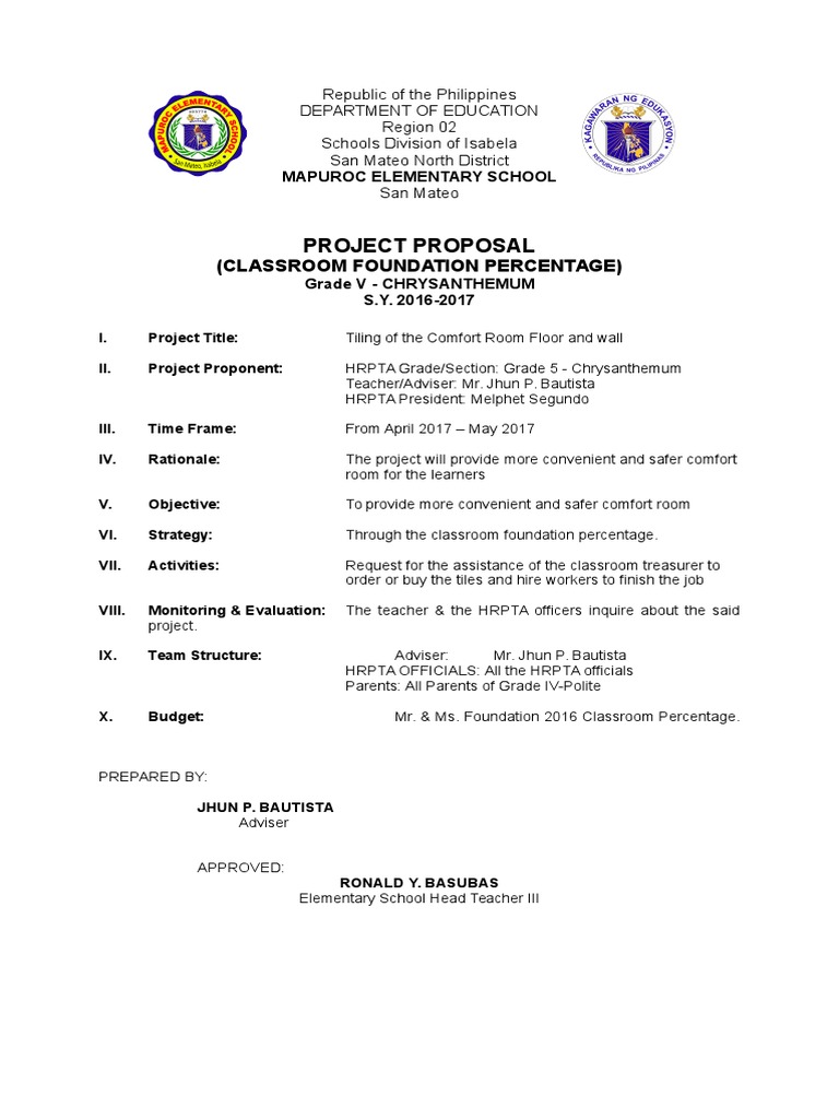 Classroom Foundation Project Proposal 2016 PDF Schools Teaching