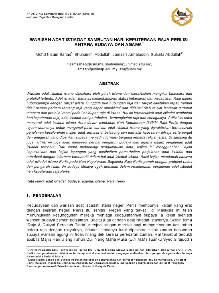 Warisan Adat Istiadat Keputeraan Raja Perlis | PDF