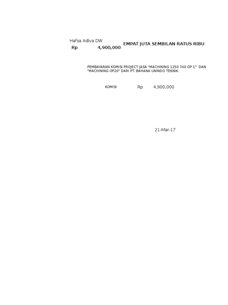 Hafsa Adiva DW: Empat Juta Sembilan Ratus Ribu Rupiah RP 4,900,000 | PDF