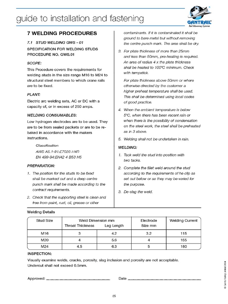 Rail Welding Procedure | PDF