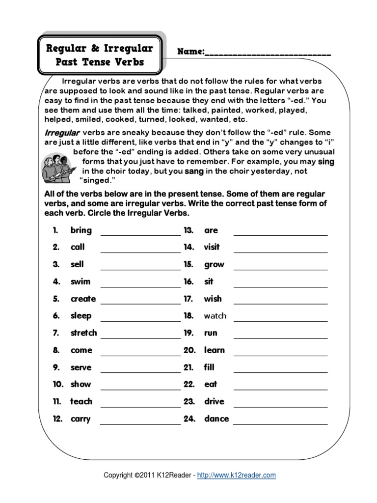 Regular And Irregular Verbs Worksheet