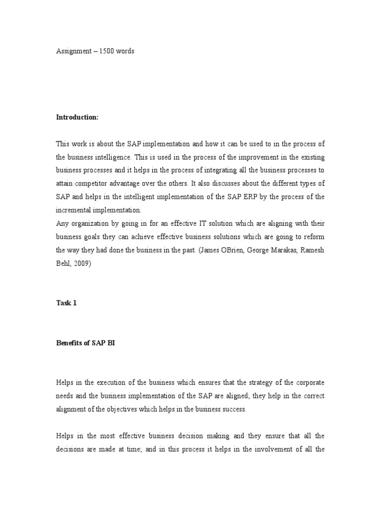 SAP Implementation for Business Intelligence | PDF | Business Process ...
