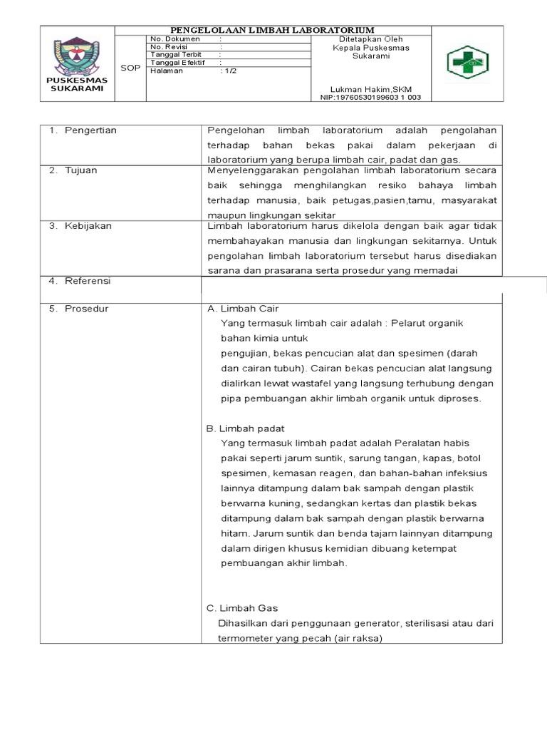 SOP Pengelolaan Limbah Laboratorium | PDF