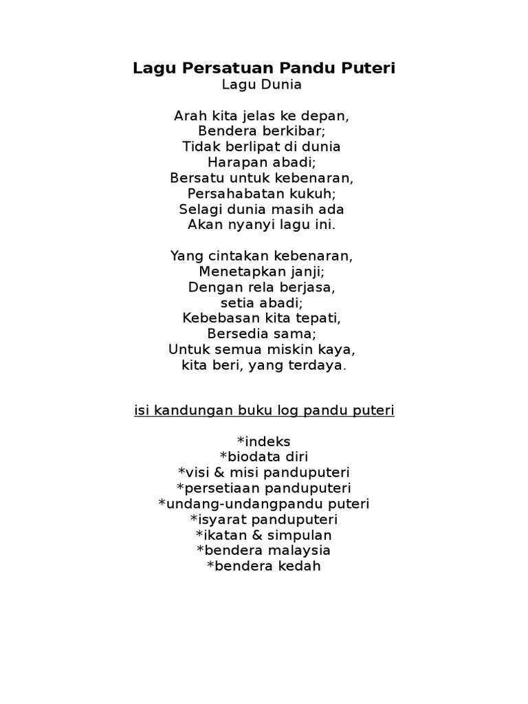 Lagu Persatuan Pandu Puteri | PDF