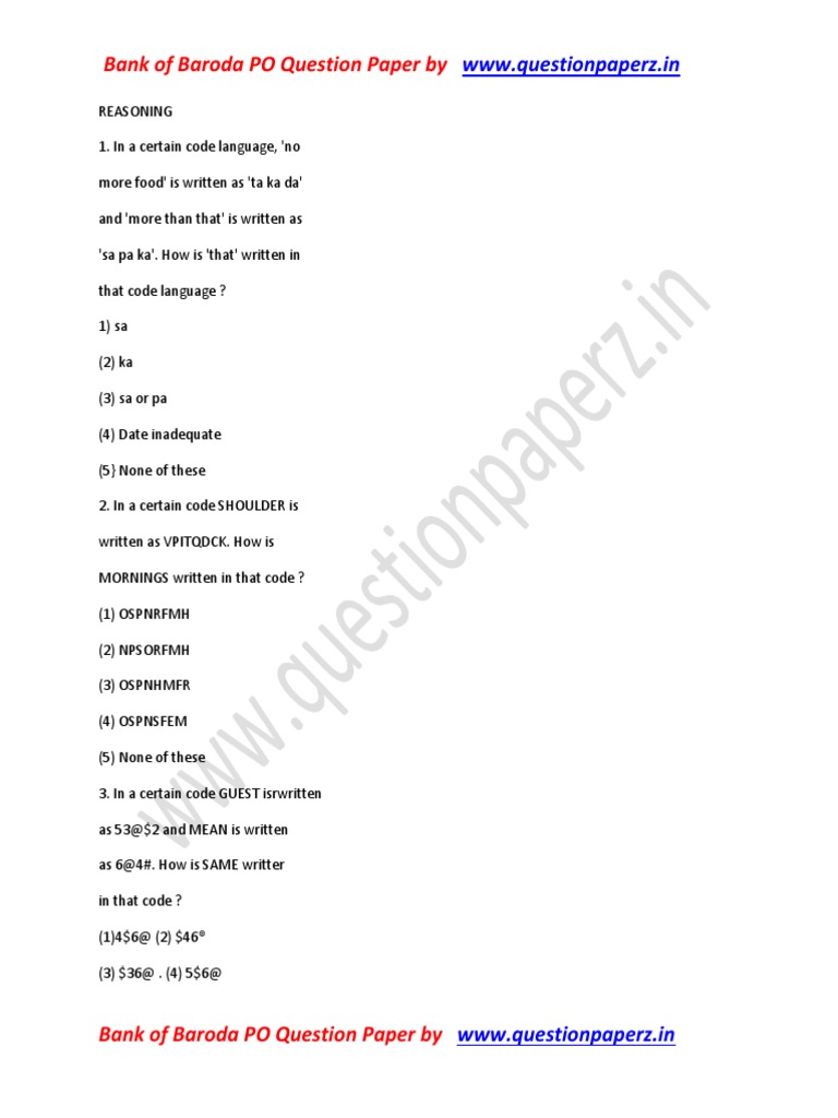 Bank of Baroda PO Previous Year Question Paper 6 | PDF | Loans | Money