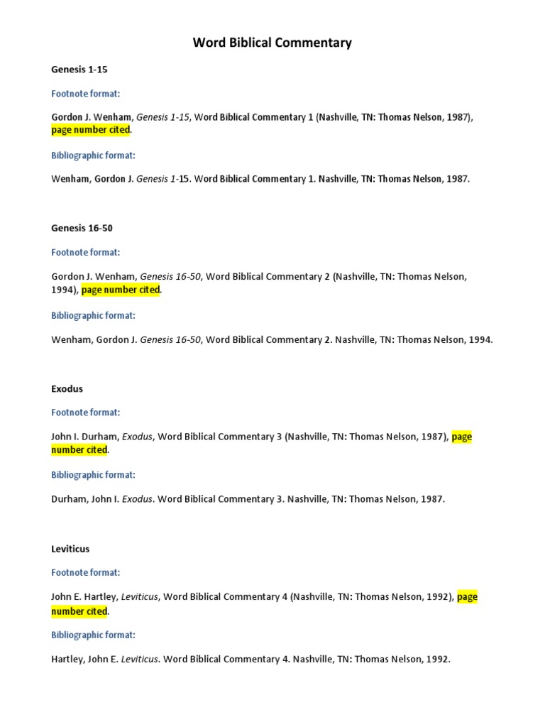 Word Biblical Commentary Series - Bibliographic Listing | PDF | Note ...