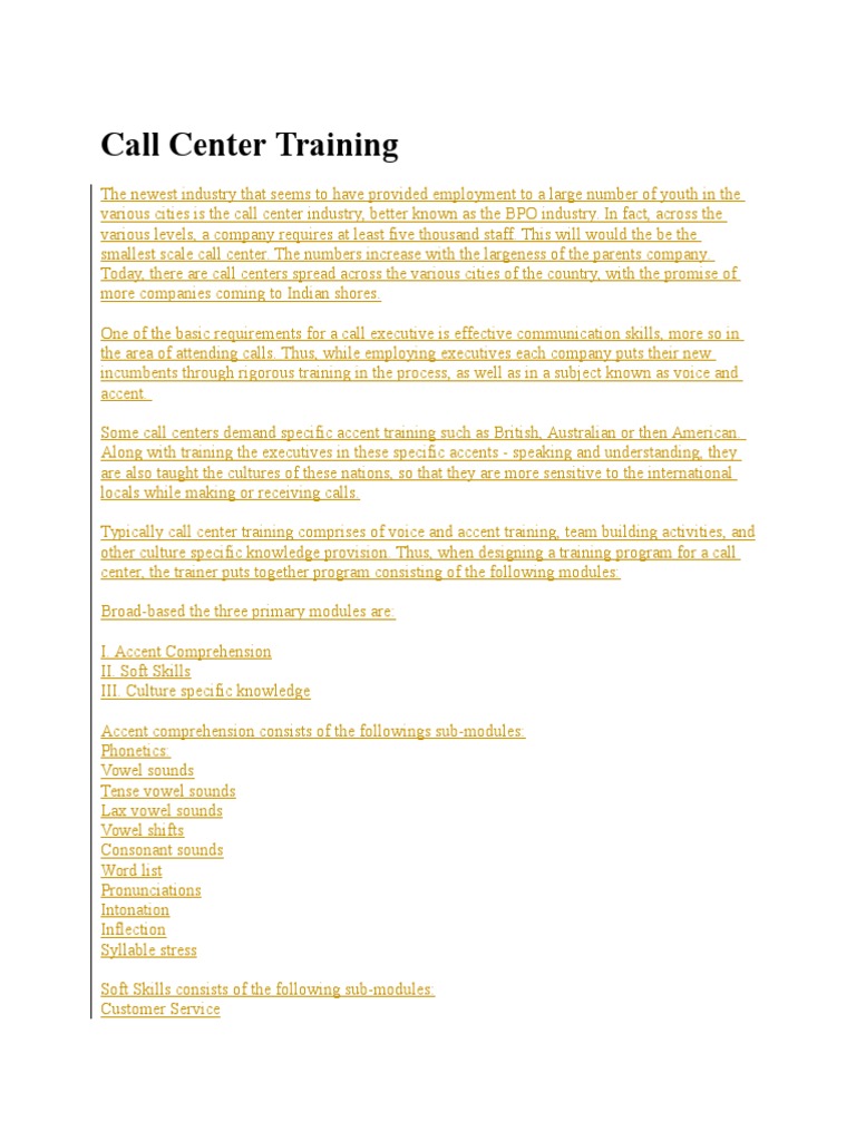 Call Center English Training Guide | PDF | English Language | Nonverbal ...