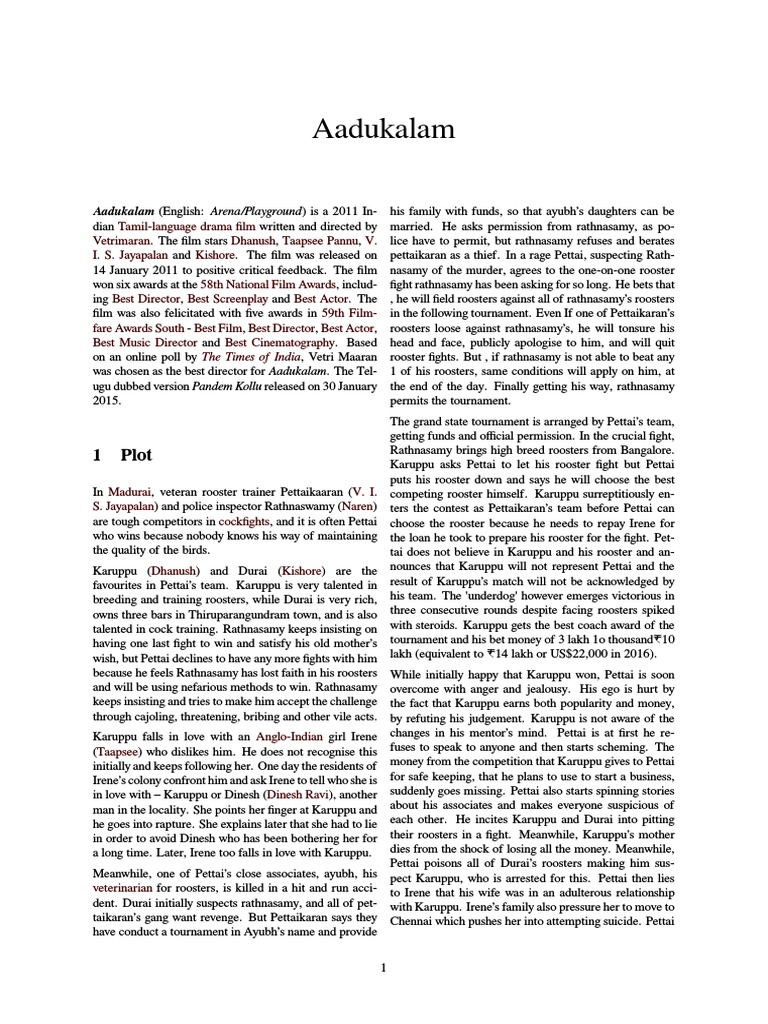 Aadukalam | PDF | Cinema Of India | Tamil Cinema