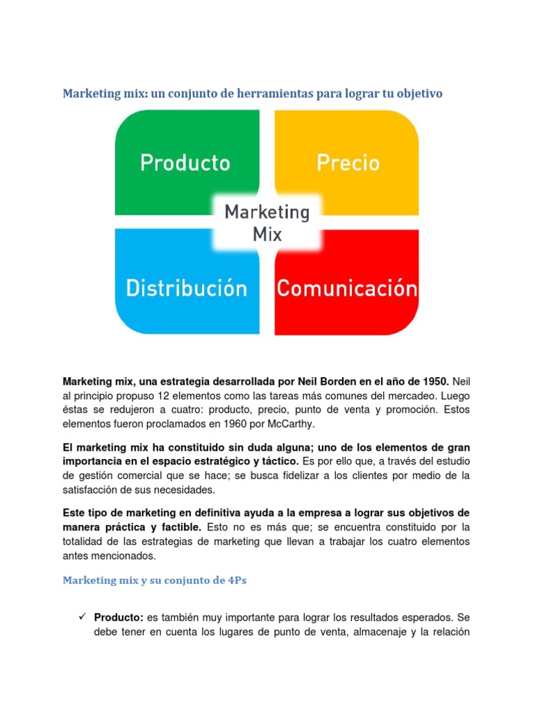 Marketing Mix Un Conjunto de Herramientas para Lograr Tu Objetivo | PDF ...