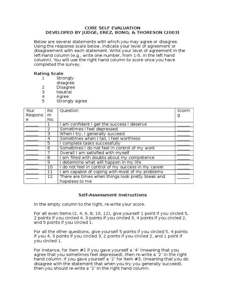 Kuesioner Core Self Evaluation Scales | PDF | Psychological Concepts ...