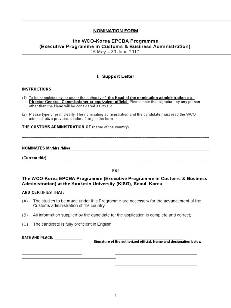 Nomination Form WCO Korea | PDF