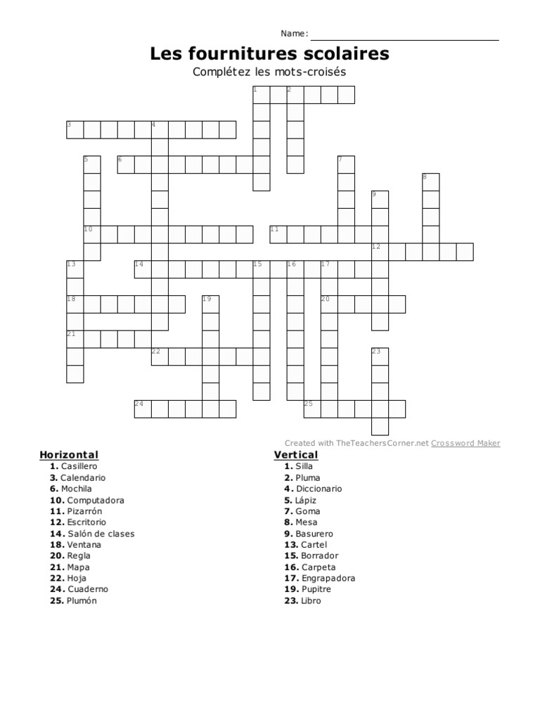 Annexe 01 - Mots Croisés - Fournitures Scolaires | PDF