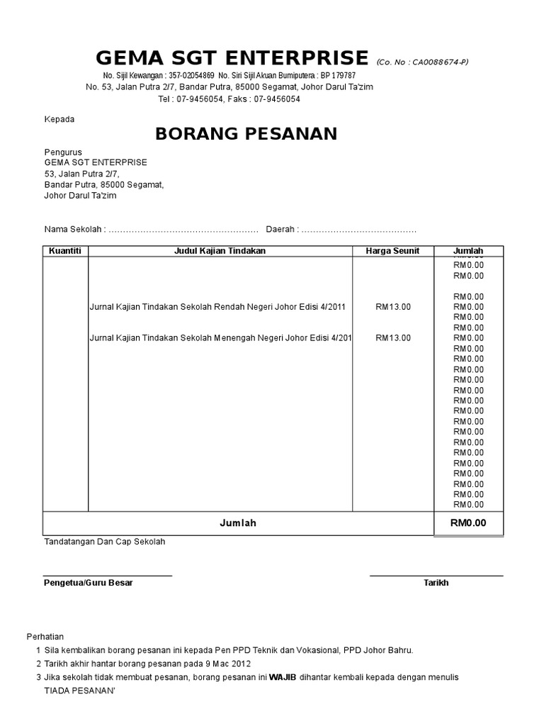 Borang Pesanan | PDF