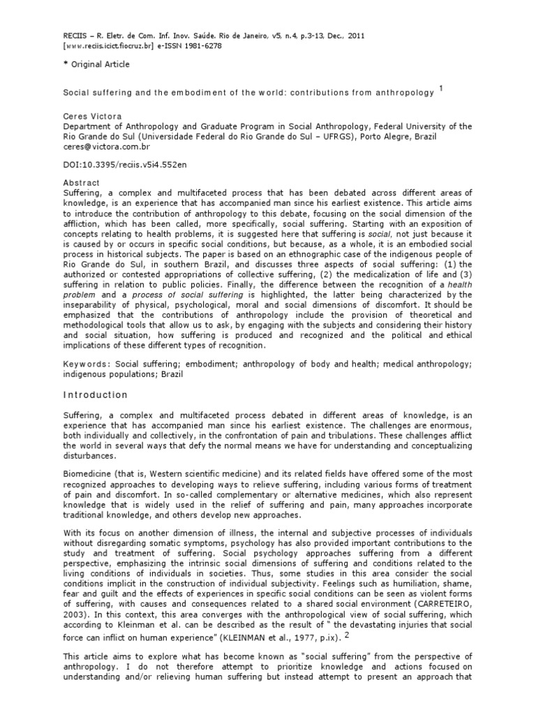 Social Suffering and Embodiment | PDF | Suffering | Medical Anthropology