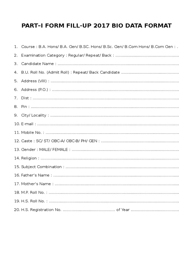 Bio-Data Format Part-I 17A | PDF