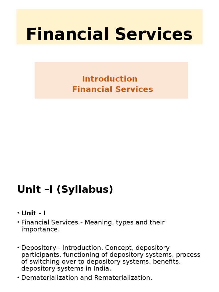 Introduction To Financial Services | Download Free PDF | Securities ...