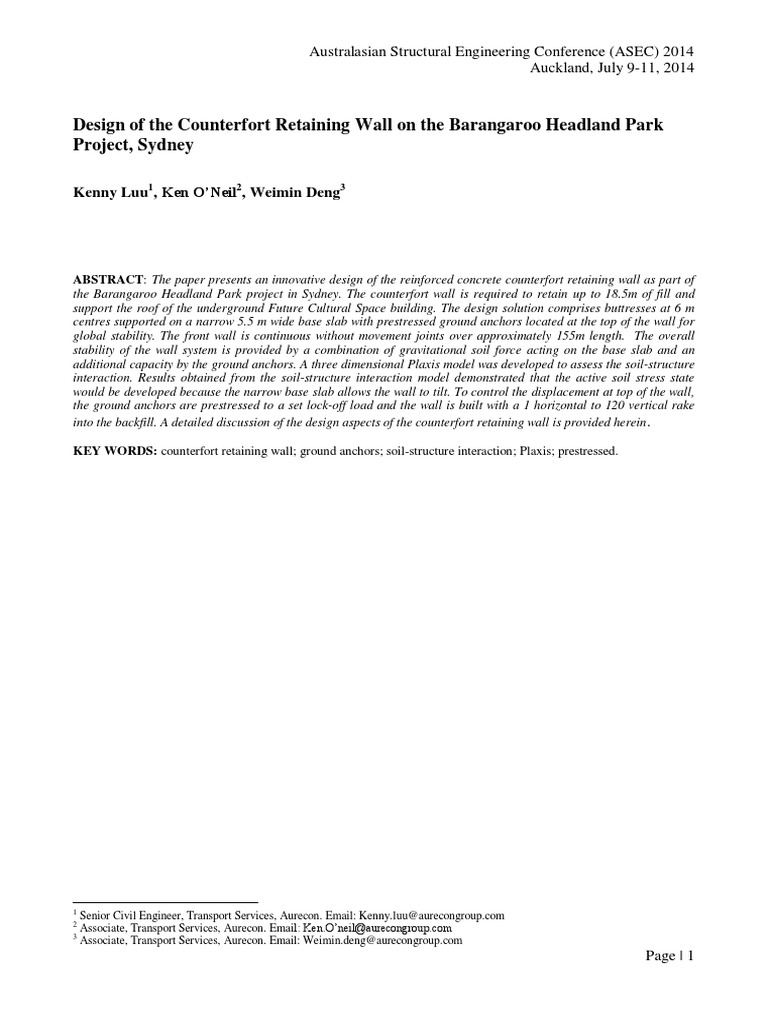 Paper 016 Design of The Counterfort Retaining Wall On The Barangaroo ...