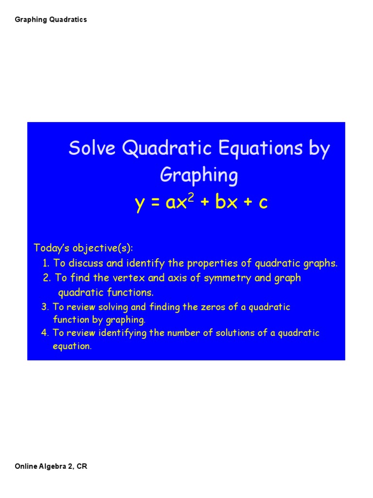 Algebra 2: Graphing Quadratics | PDF | Quadratic Equation | Elementary ...