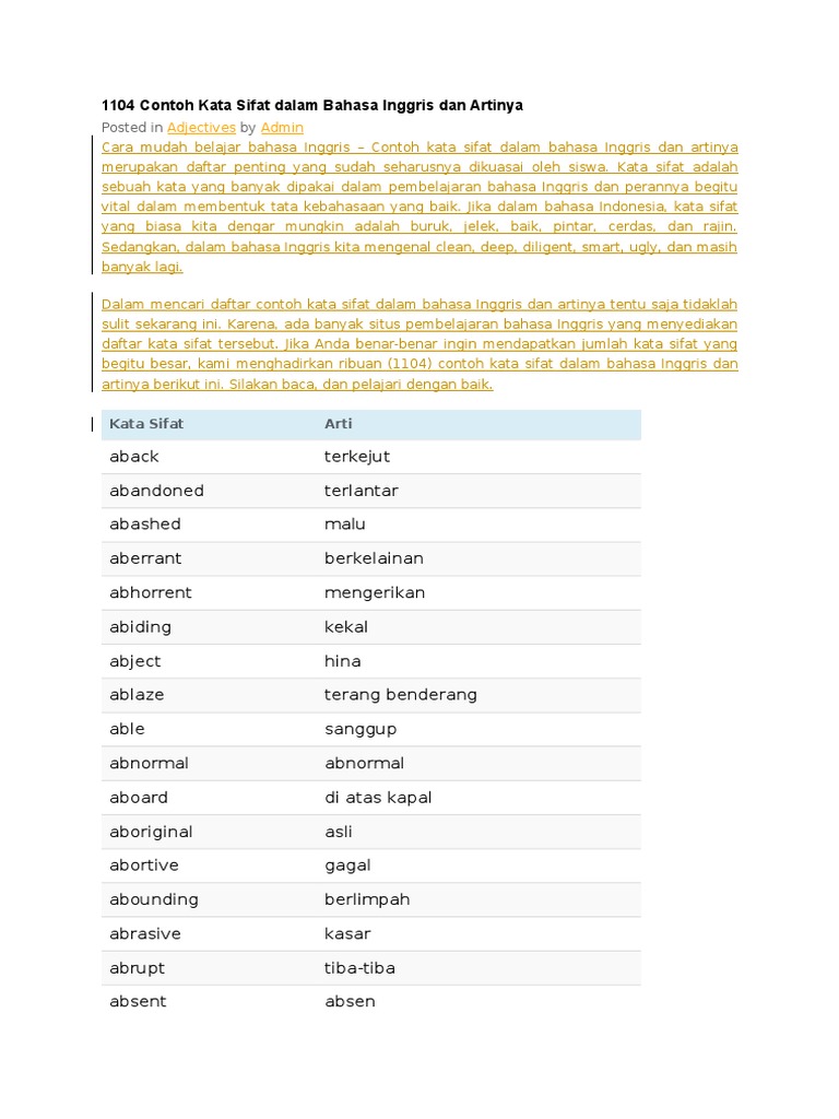 Contoh Kata Keterangan Dalam Bahasa Inggris | Kumpulan Kata - Kata Bijak