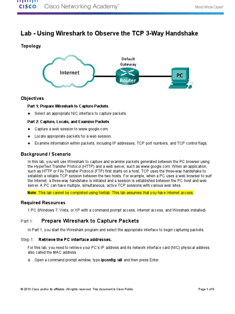 7.2.1.8 Lab - Using Wireshark To Observe The TCP 3-Way Handshake TT | PDF | Transmission Control ...