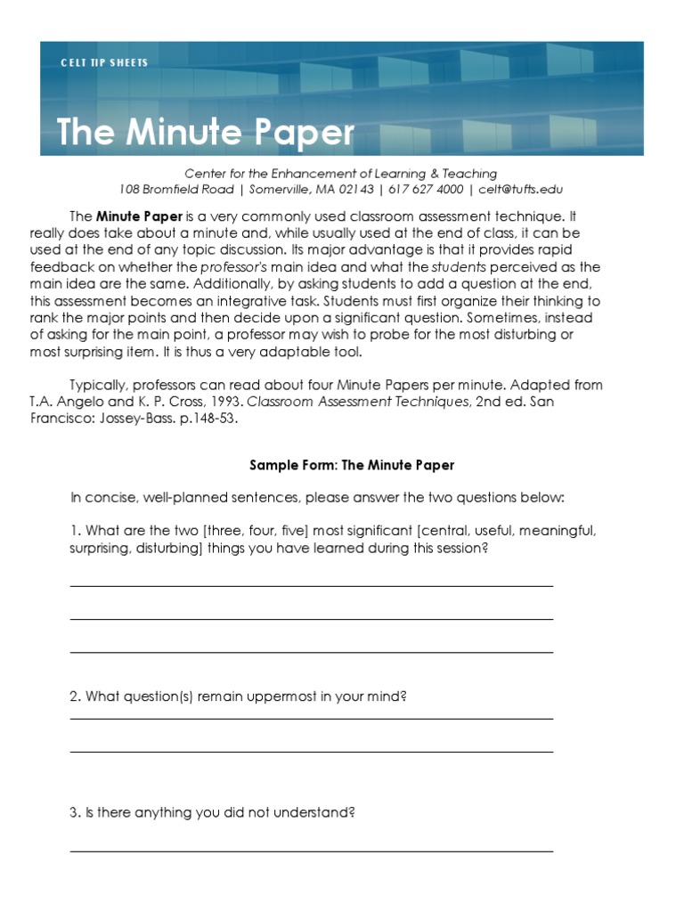 Effective Classroom Minute Paper Guide | PDF