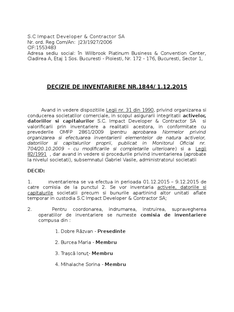 Decizie Inventariere | PDF