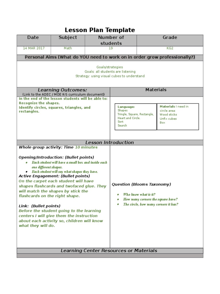 Lesson Plan Template Shapes | PDF | Pedagogy | Communication