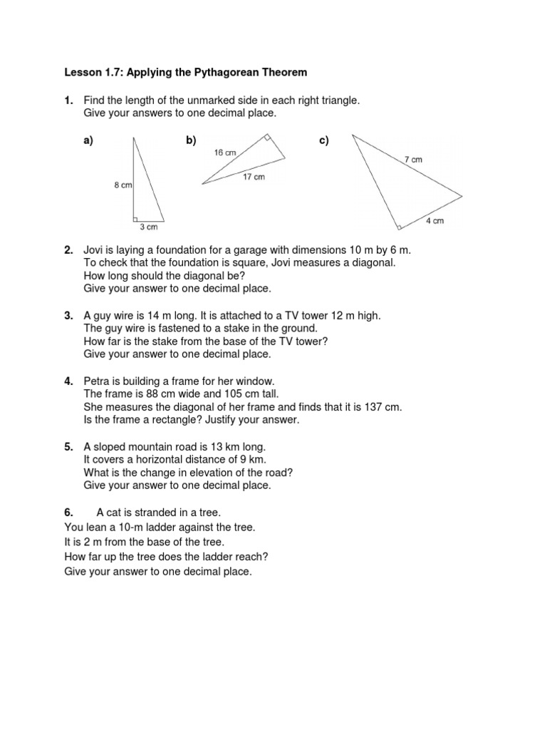 1 7ApplyingPythagoreanTheorem | PDF | Teaching Methods & Materials