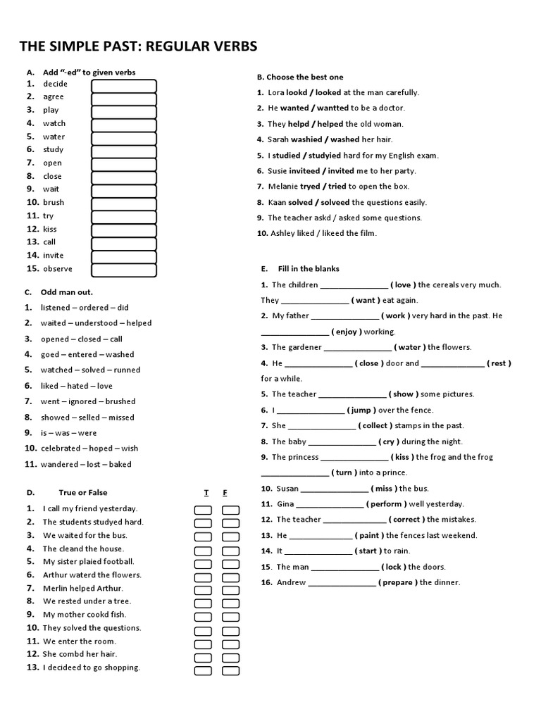 Past Simple Regular Verbs | PDF