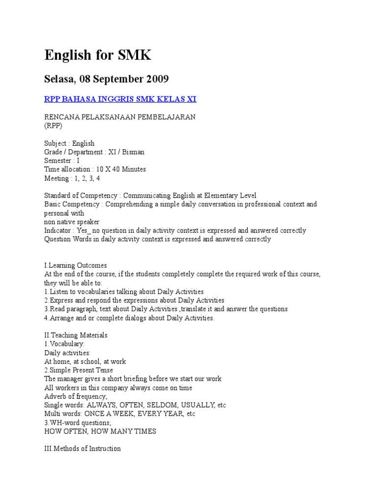 English For SMK | PDF | Lecture | English Language