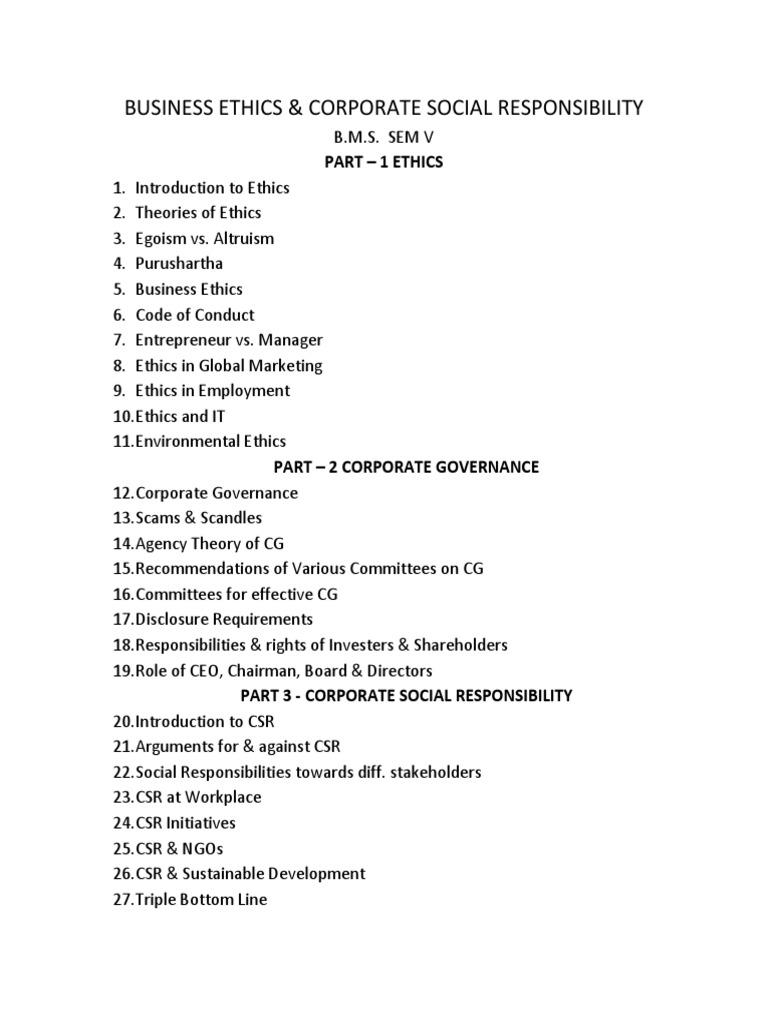 Business Ethics & Corporate Social Responsibility | PDF