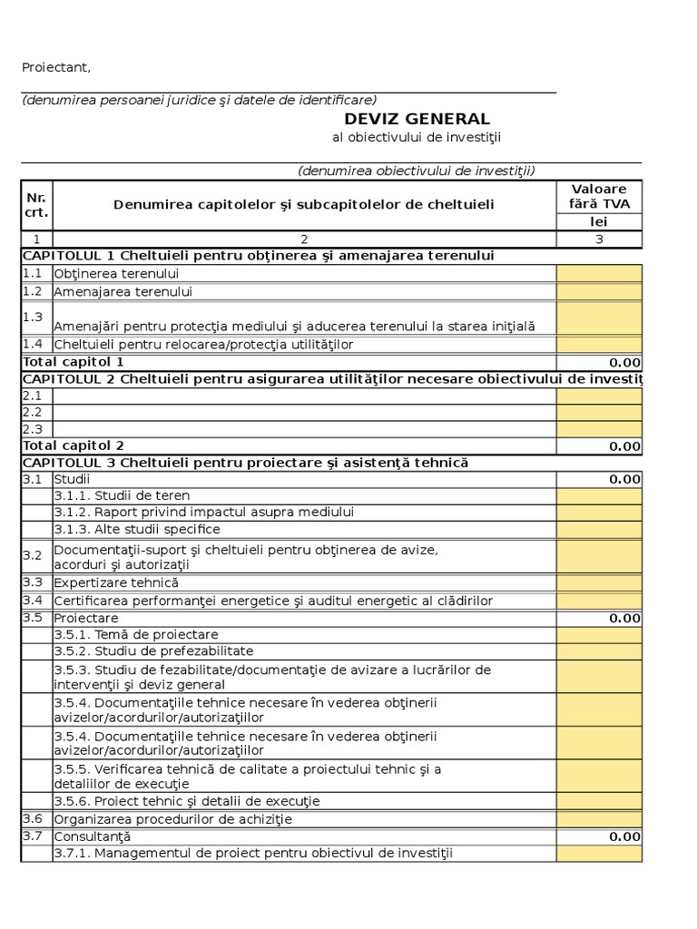 Deviz General Model Excel Conform HG 907