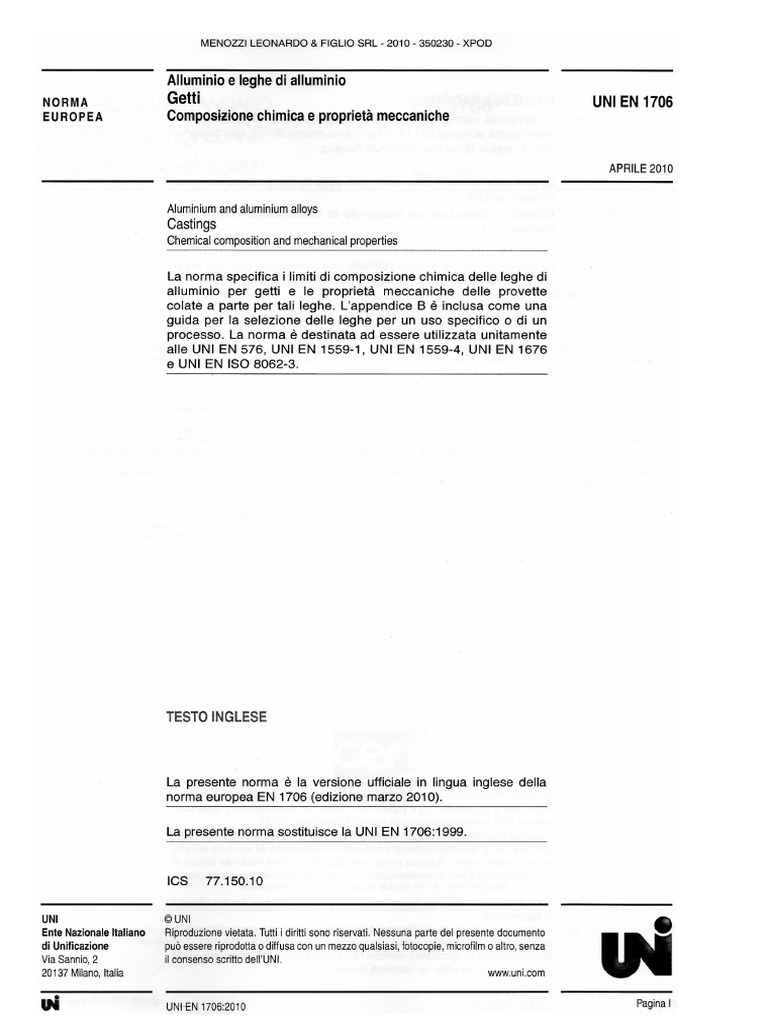Normativa UNI en 1706 | PDF