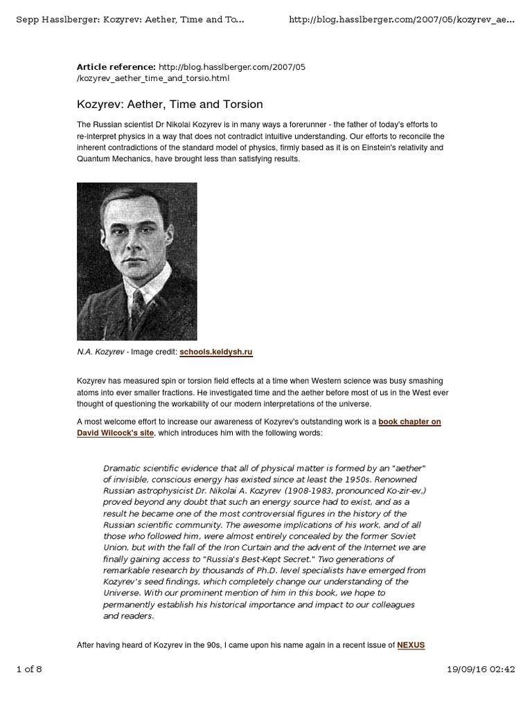 Kozyrev Aether Time and Torsion | PDF | Luminiferous Aether | Field ...