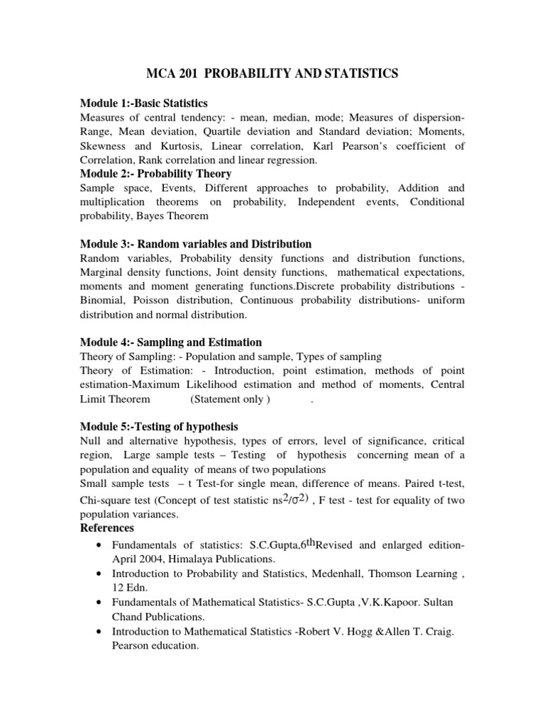 MCA 201 Probability & Statistics | PDF