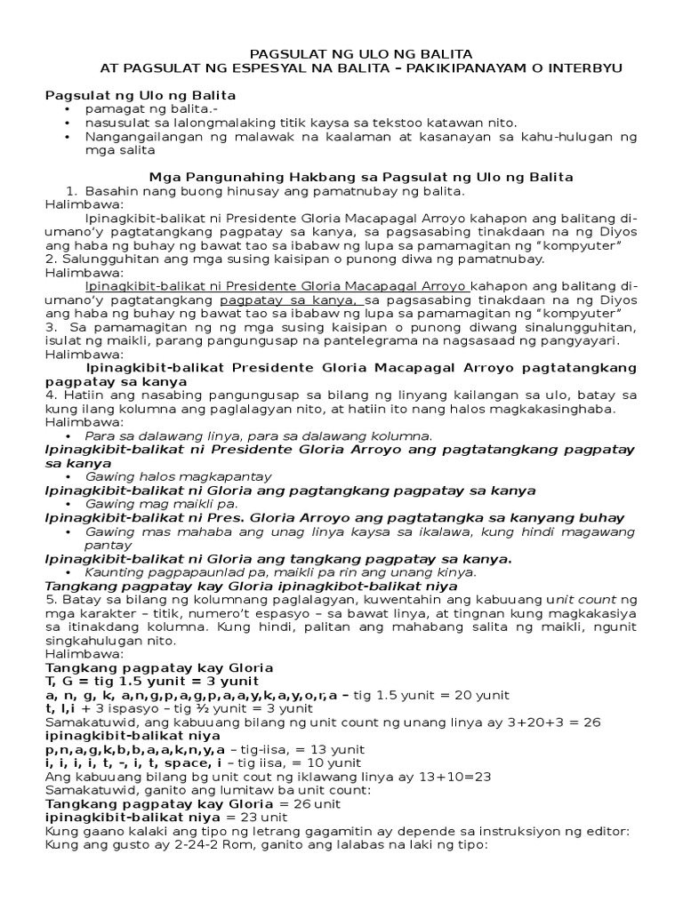 Pagsulat Ng Ulo Ng Balita