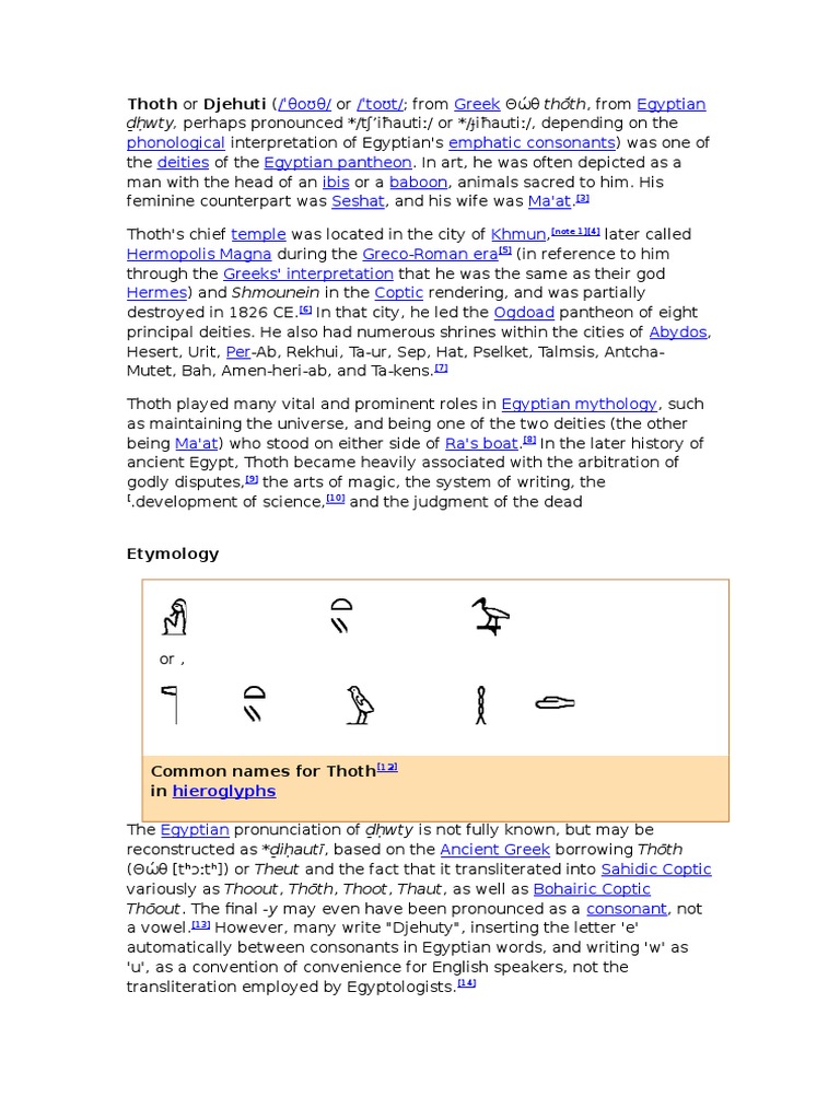 Thoth or Djehuti | PDF | Ancient Egyptian Religion | Mythology