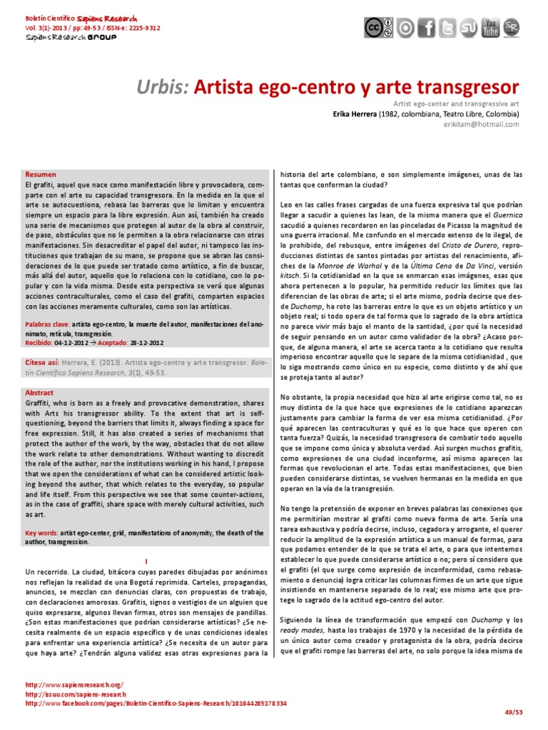 Artista Ego-Centro y Arte Transgresor PDF | PDF | Autor | Pintada