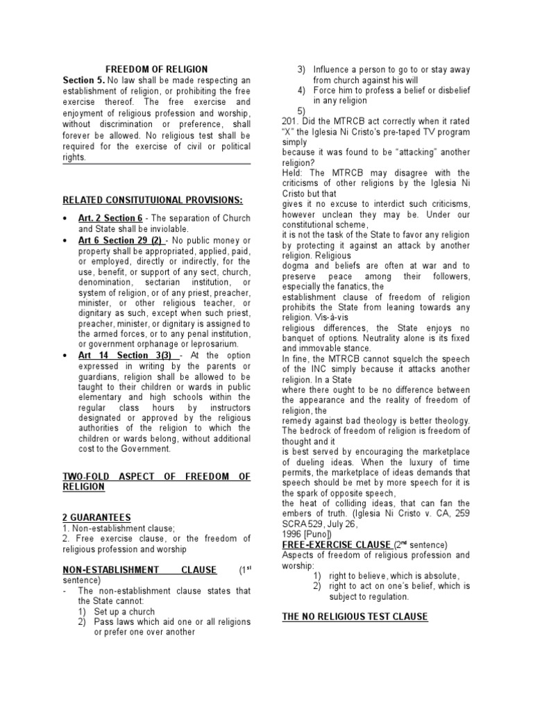 Art 3 Sec 5 | PDF | Free Exercise Clause | Freedom Of Religion